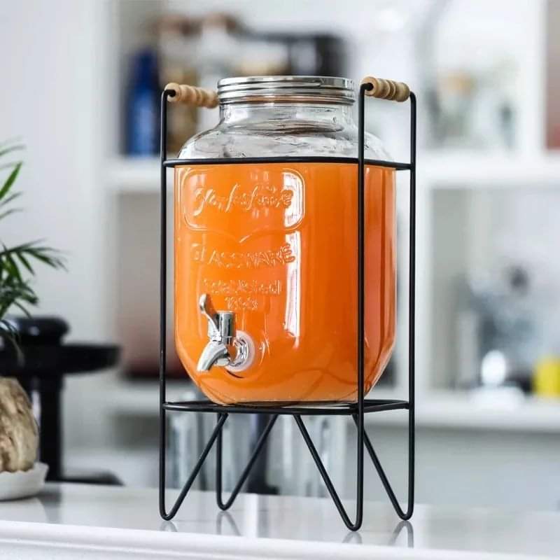 Glass beverage barrel with tap + metallic stand – gemelli-collections